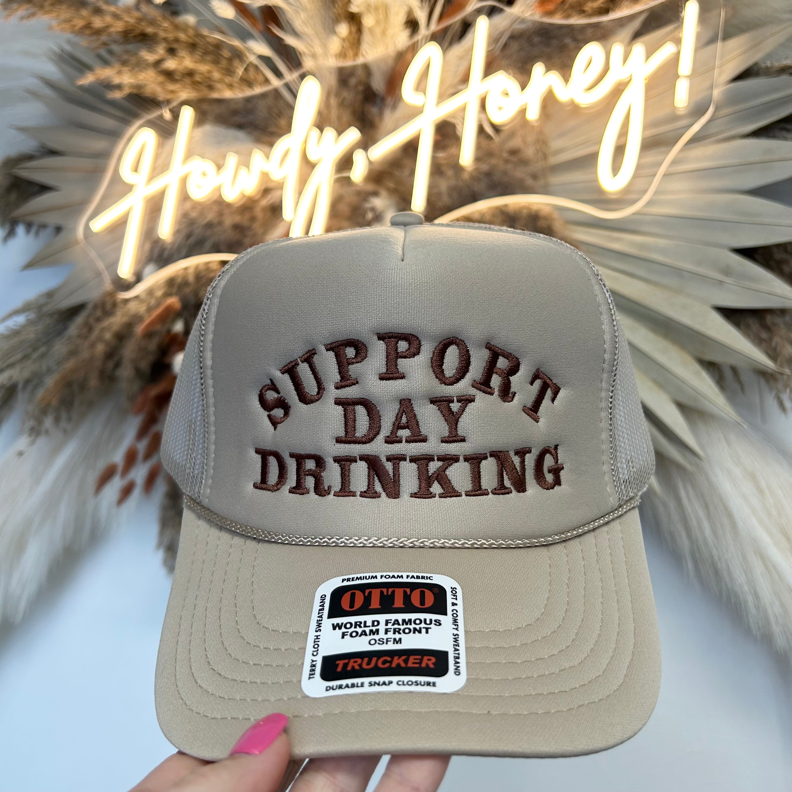 'Day Drinking' Trucker Hat |Tan| – Howdy, Honey! Boutique