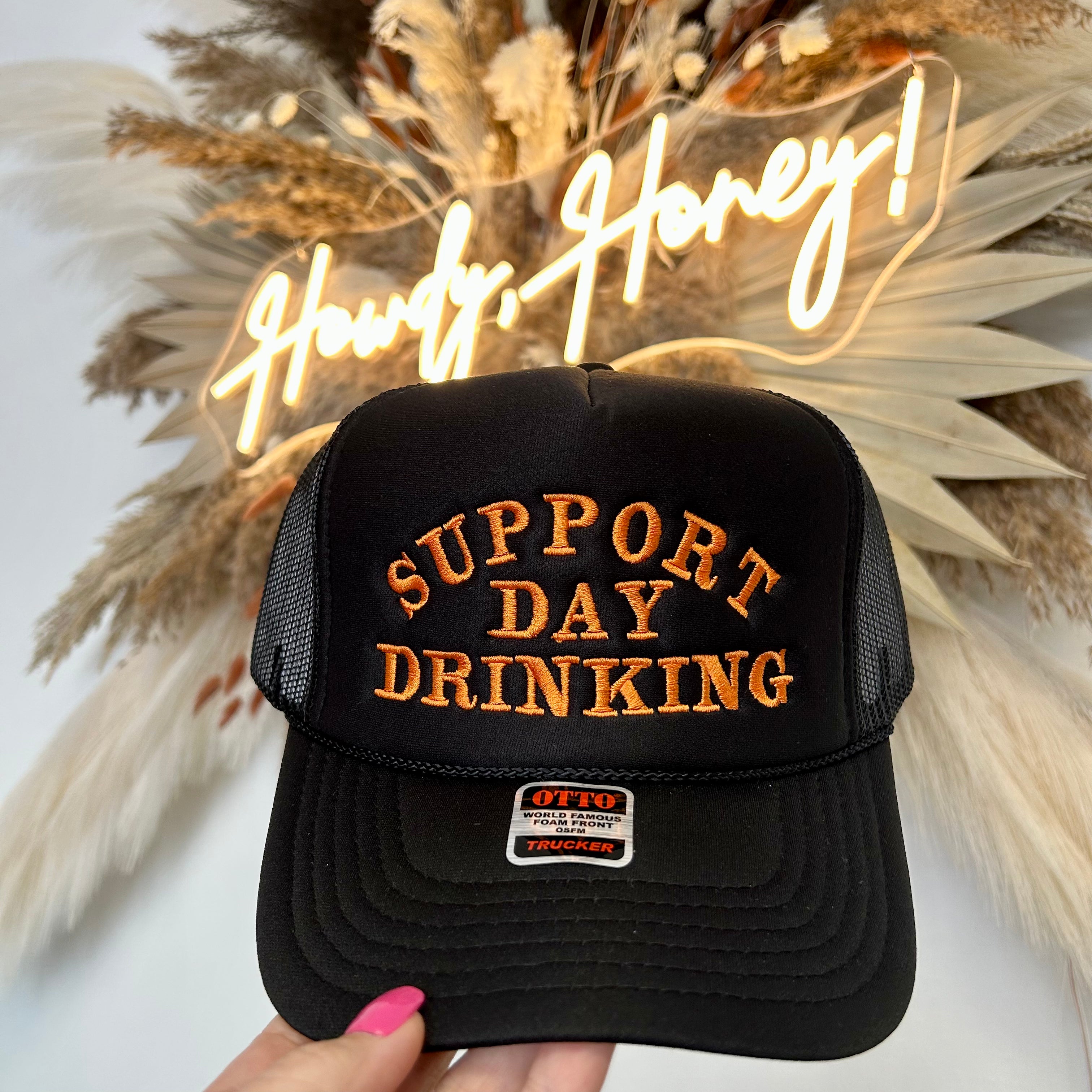 'Day Drinking' Trucker Hat |Black/Gold| – Howdy, Honey! Boutique